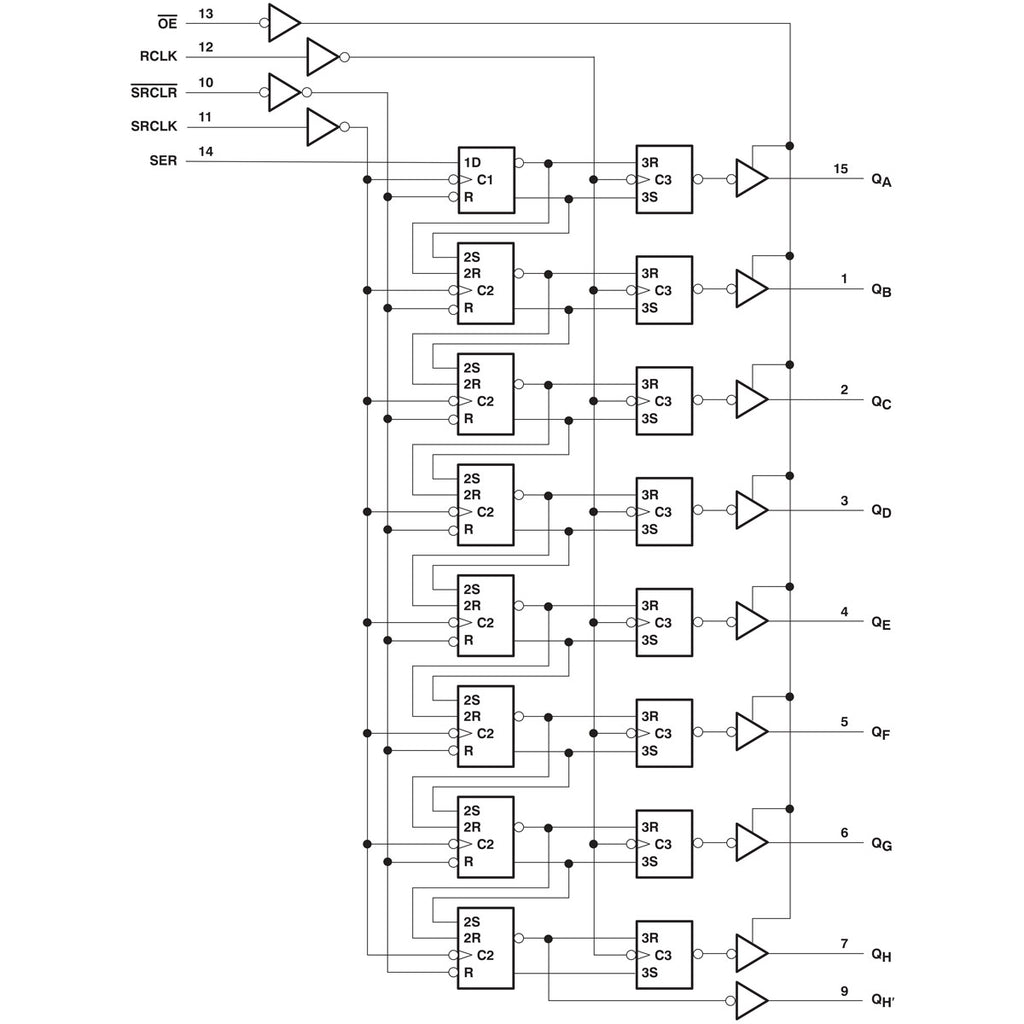 74595 8-Bit Serial-In Parallel-Out Shift Register IC – Voltaat