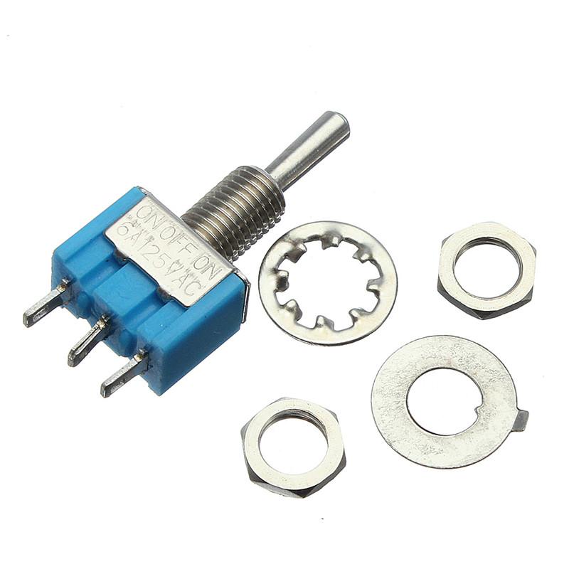 Mini Toggle Switch – SPST 2 Position 3 Pin 6A 125V – Voltaat